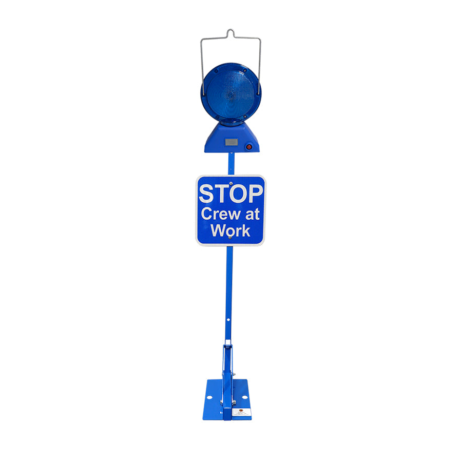 Blue Permanent Mount Base w/ 12x12 Blue Sign, Stop crew at work, HIP r ...