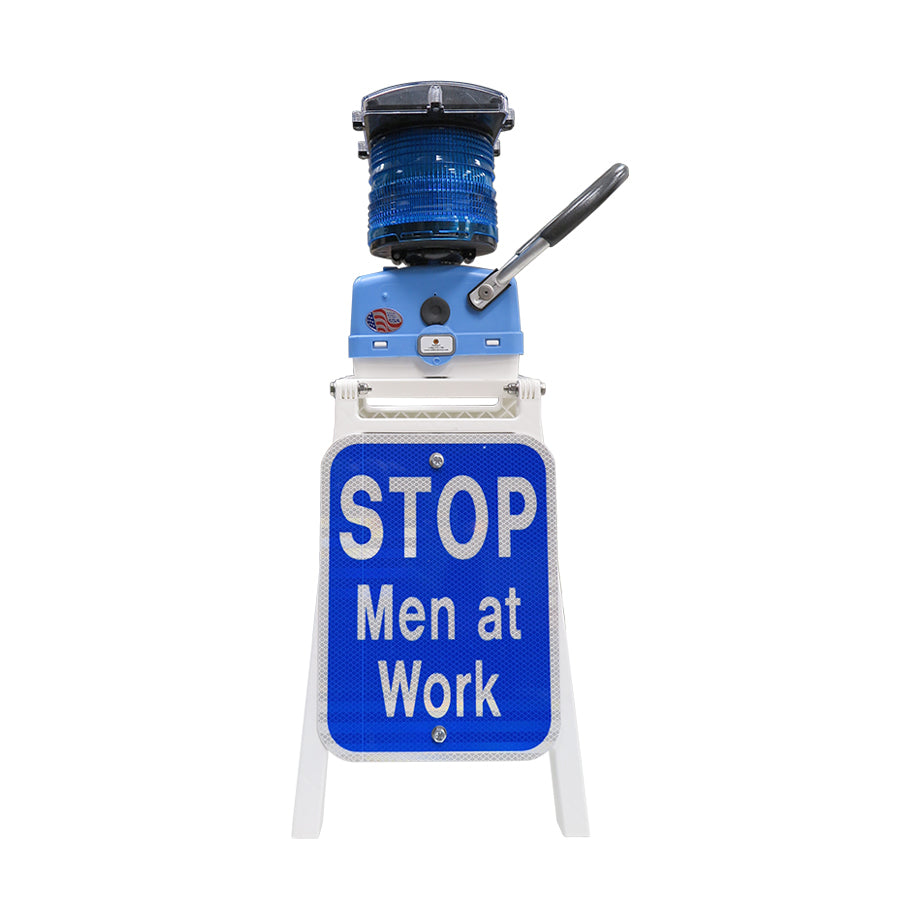 Portable Stand With M500-SOLAR B and 9x12 Blue Stop Men at Work signs ...